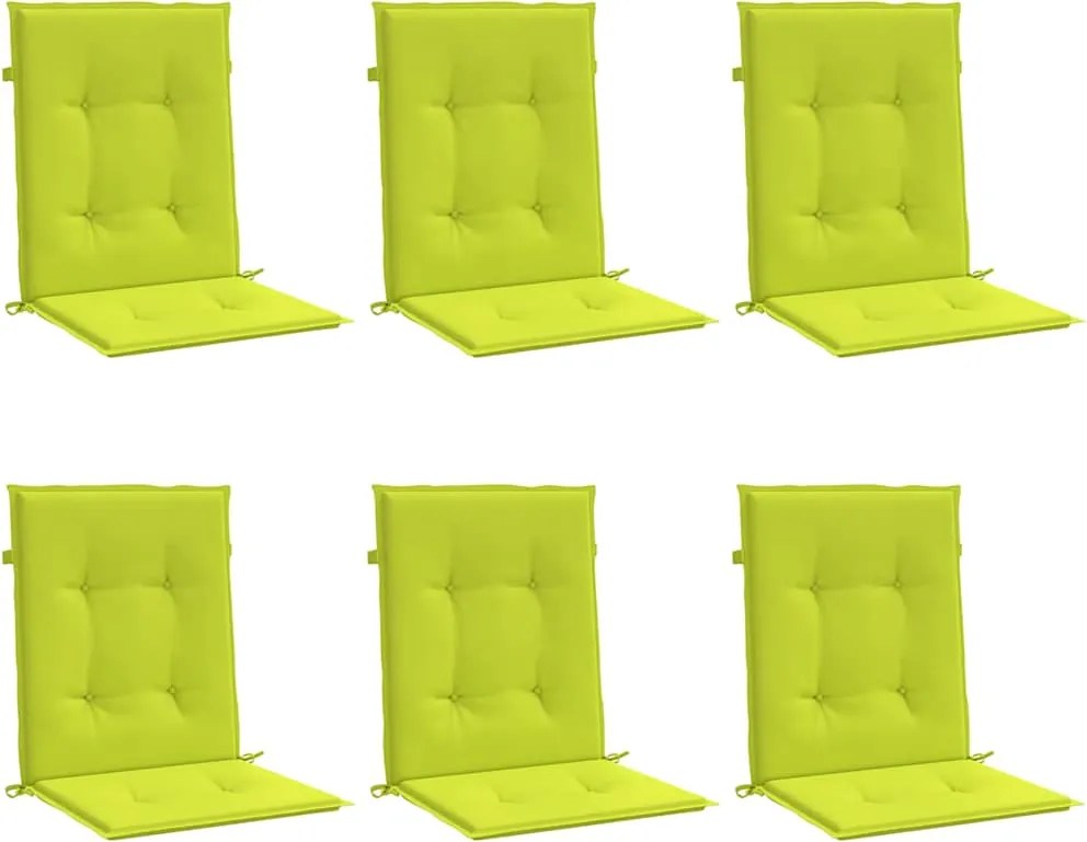 Podušky na židli nízké opěradlo 6 ks jasně zelené 100x50x3 cm 314148