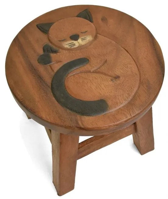 Stolička dřevěná dekor spící kočka