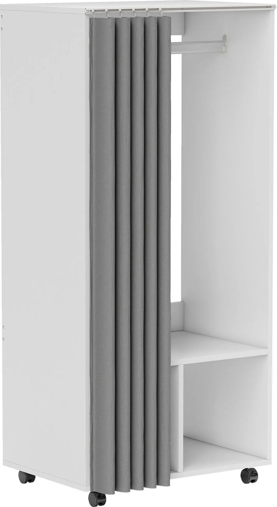 HOMCOM mobilní šatní skříň úložná skříň s záclonou, tyčí na oblečení, 60 x 40 x 128 cm, bílá