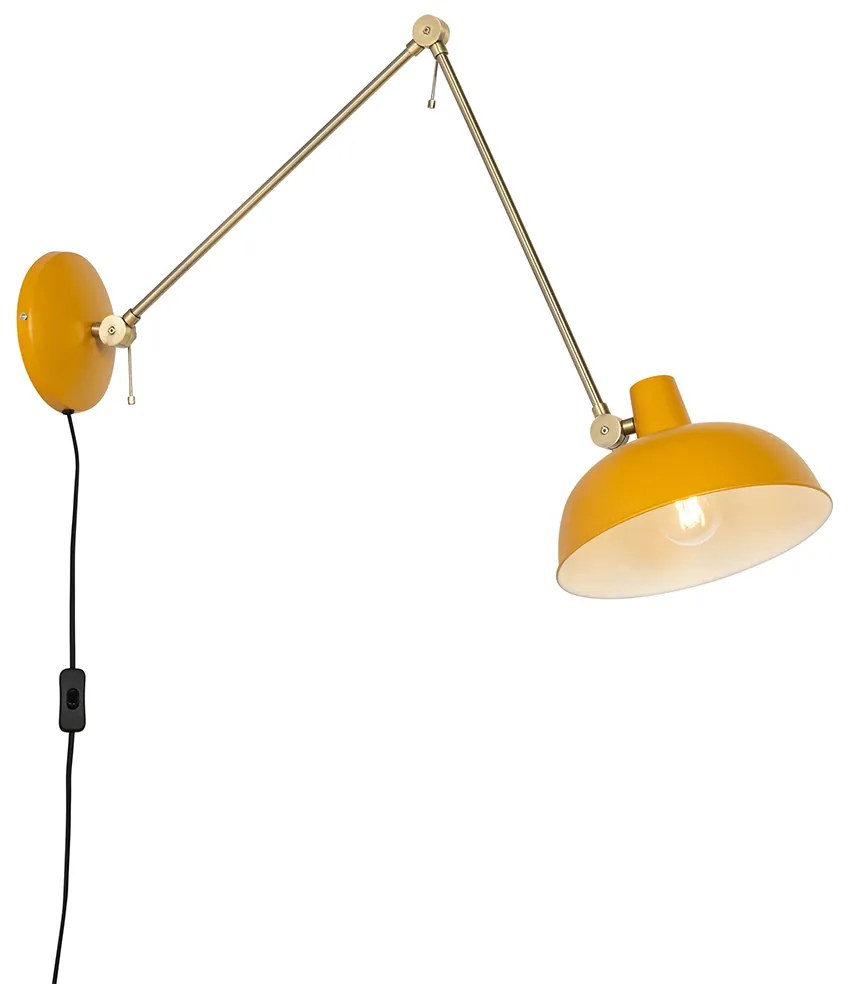 Retro nástěnná lampa ocelová žlutá s bronzem - Milou