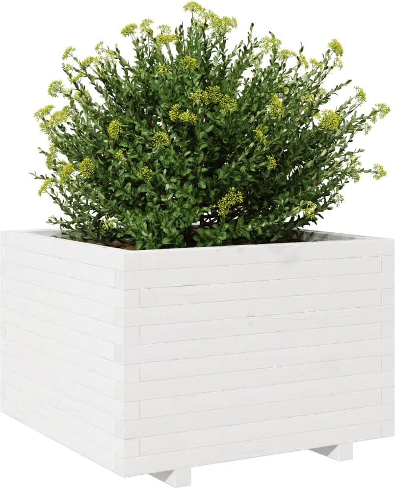 Zahradní truhlík bílý 70 x 70 x 49,5 cm masivní borové dřevo 3282525
