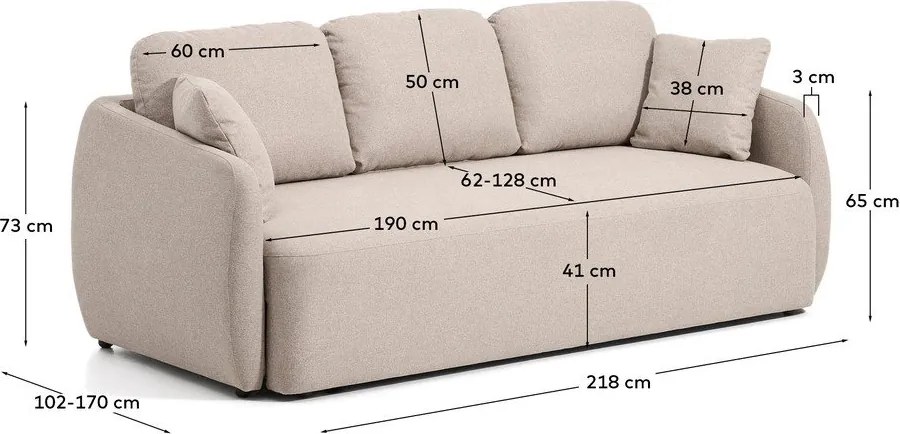 Béžová žinylková rozkládací pohovka 218 cm Laira – Kave Home