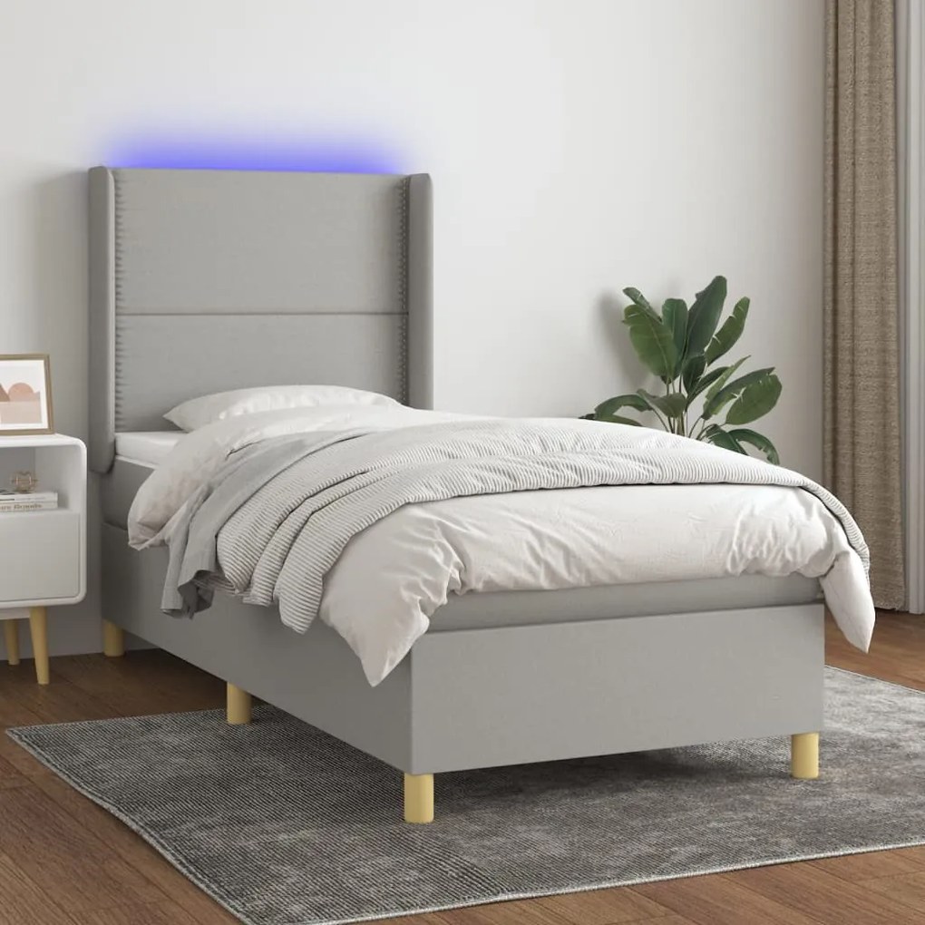 Box spring postel s matrací a LED světle šedá 90x190 cm textil 3138757