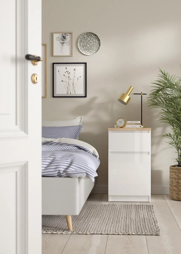 FALCO Noční stolek Simplicity 221 bílý lesk/jackson hickory