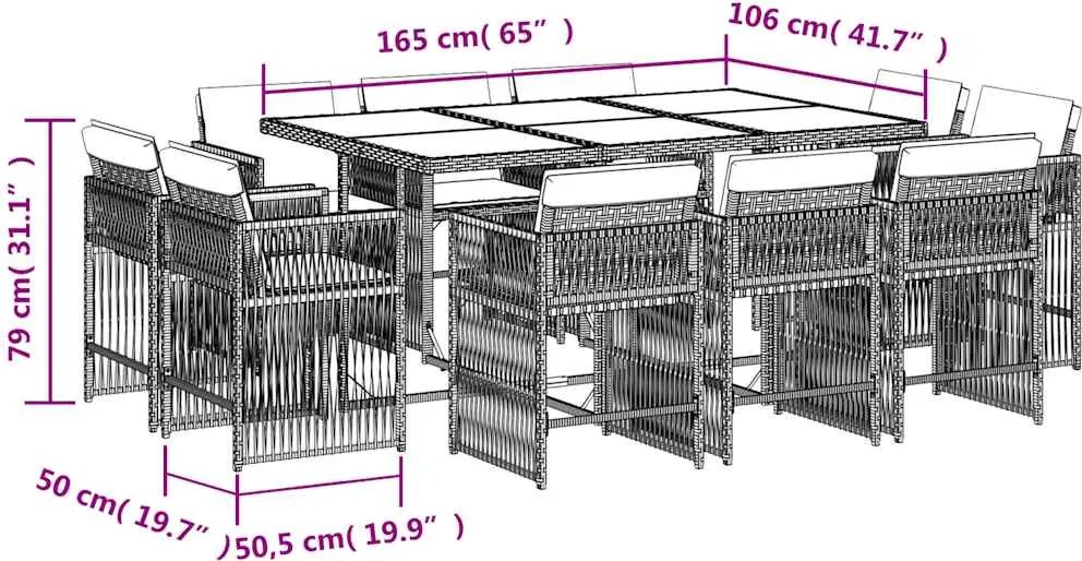 11dílný zahradní jídelní set s poduškami béžový polyratan 3211750