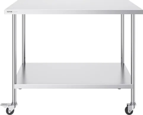 Pracovní stůl z nerezové oceli Komerční přípravný stůl 76,2 × 152,4 cm se 4 kolečky