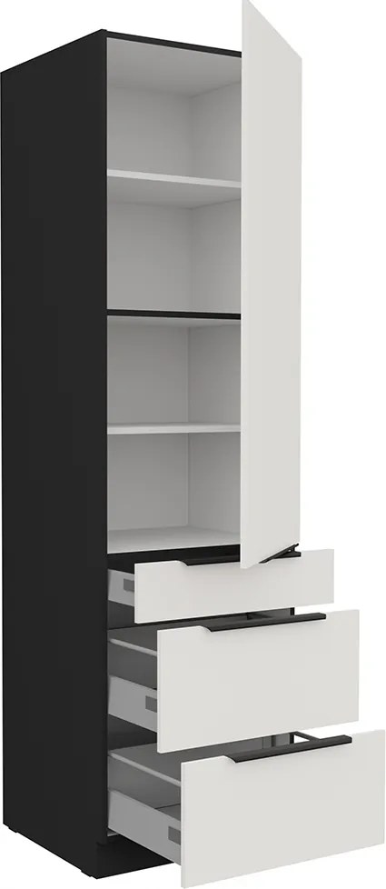 ARIA wb | vysoká skříňka 60 DKS-210 3S1F potravinová | UNI DVÍŘKA | 60 cm | PREMIUM BOX | černá/bílá