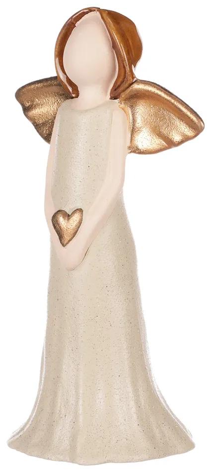 Autronic Anděl držící srdce se zlatými křídly, keramika KEK9444