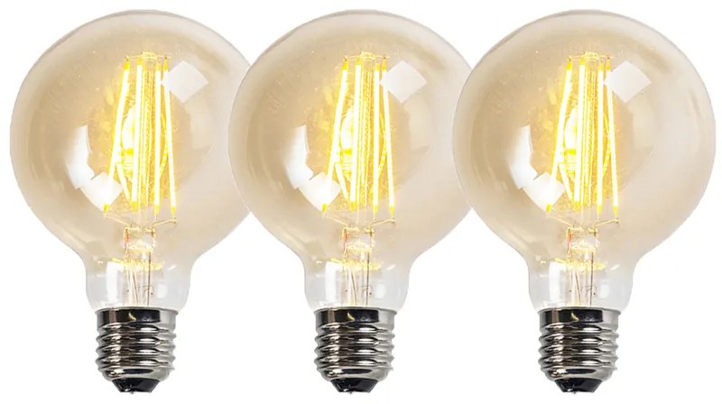 Sada 3 stmívatelných LED žárovek E27 G95 zlatá 5W 450lm 2200K
