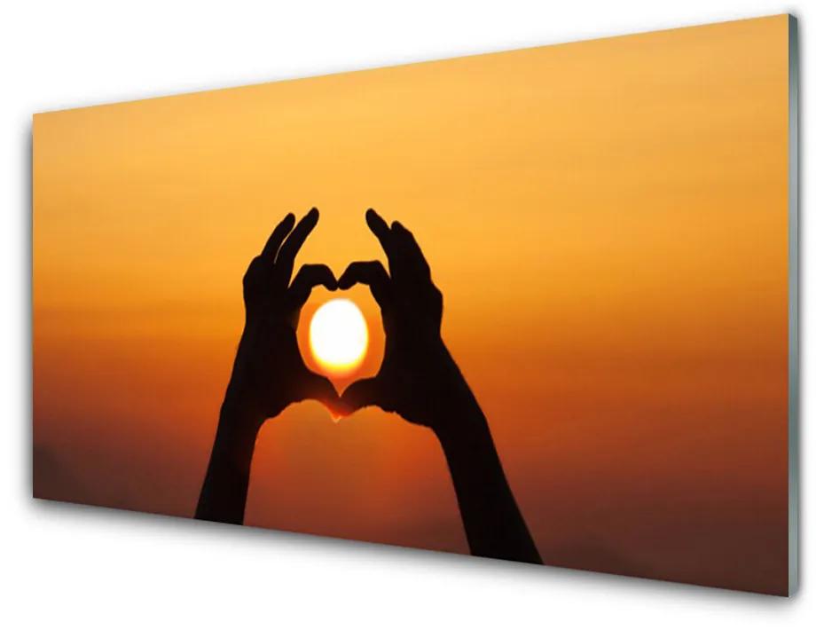 akrylový obraz Ruce Srdce Slunce Láska 140x70 cm