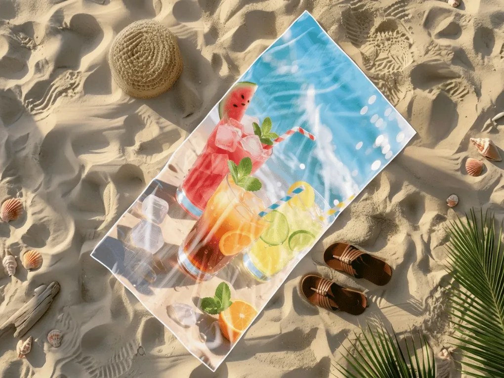 Rychleschnoucí XL plážová osuška COLD DRINKS barevná 100 x 180 cm, 100% mikrovlákno