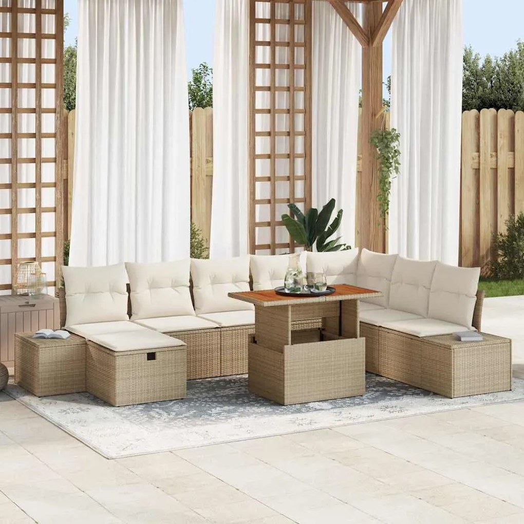Sada zahradních pohovek 9 ks Béžová polyratan 3360068