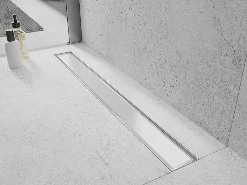 Mexen Flat nerezový sprchový žlab 60 cm vzor bílé sklo, 1027060-15