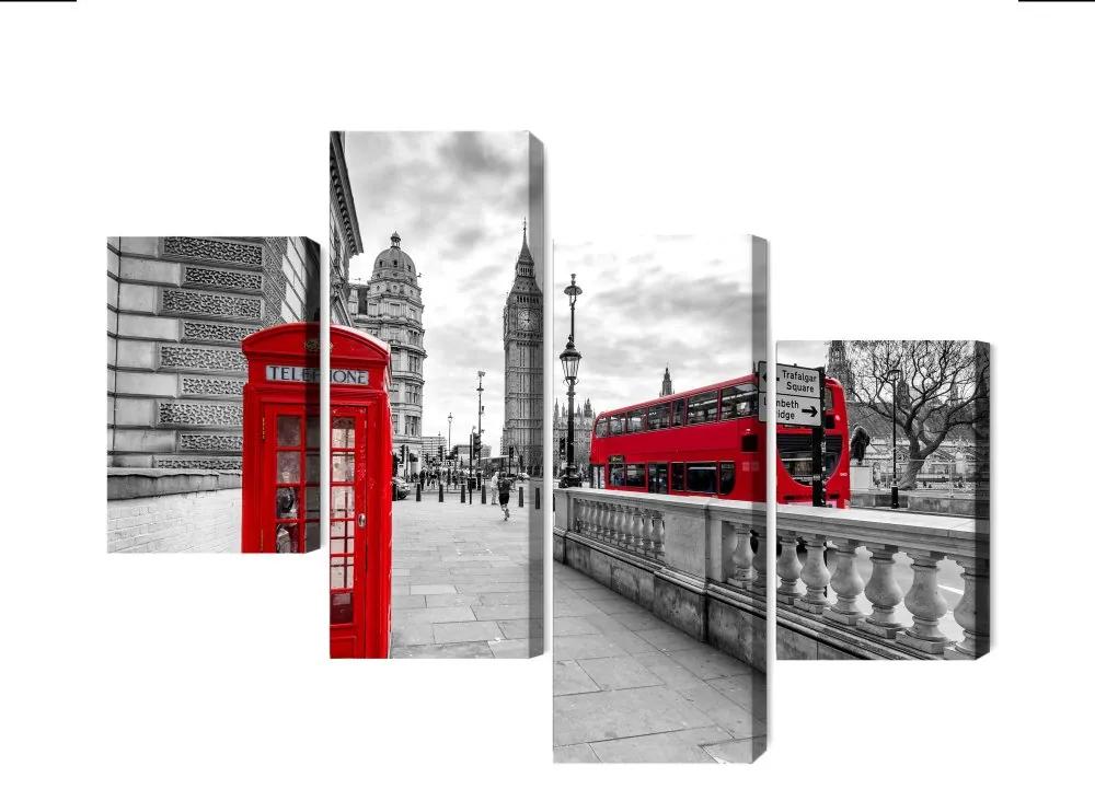 Vícedílný obraz Červená Telefonní Budka V Londýně A Big Ben Nedostatek Nedostatek Plátno Canvas 120x75