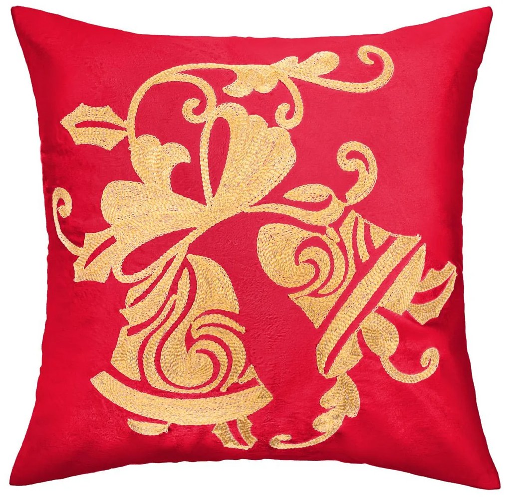 Spod Ig?y i Nitki Vánoční povlak na polštář 45x45 Bells red gold BN23