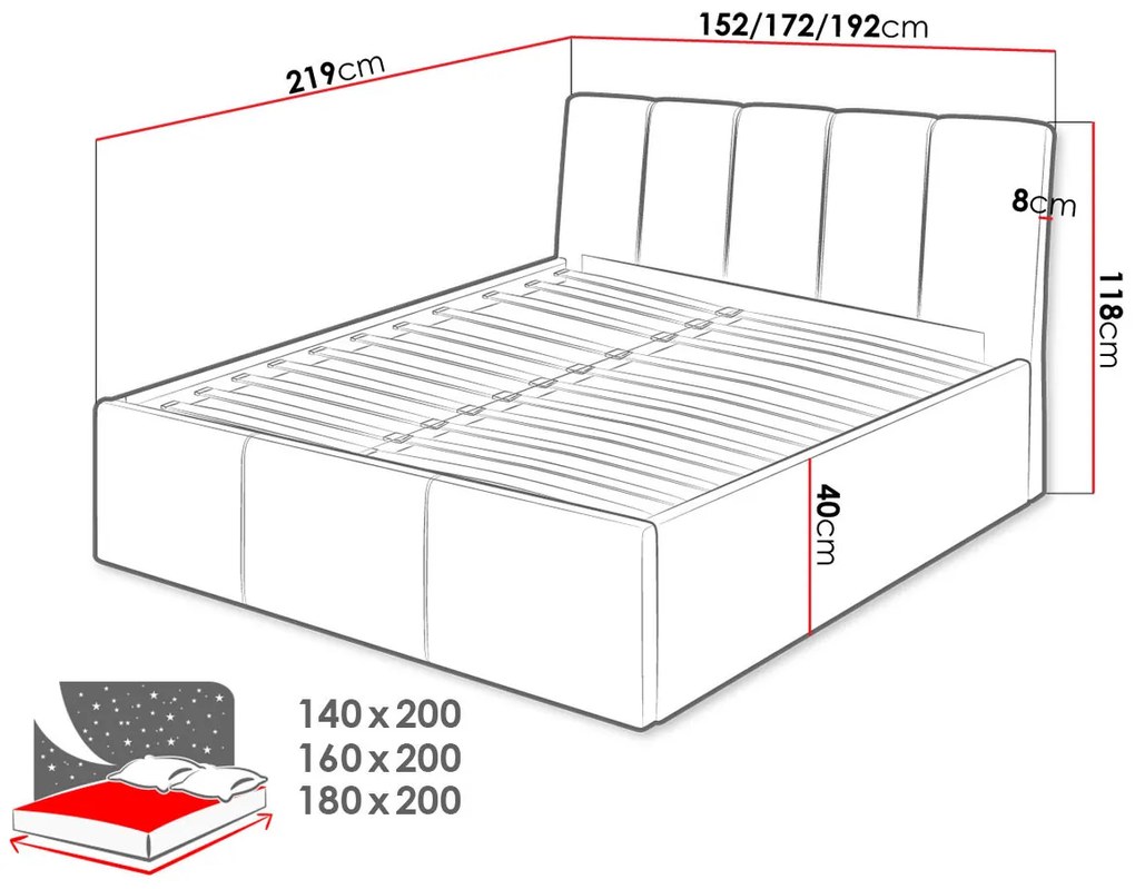 Čalouněná manželská postel 160x200 TRALEE - světlá šedá