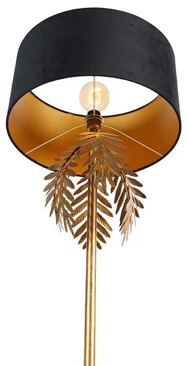 Vintage stojací lampa zlatá s odstínem černého sametu 50 cm - Botanica