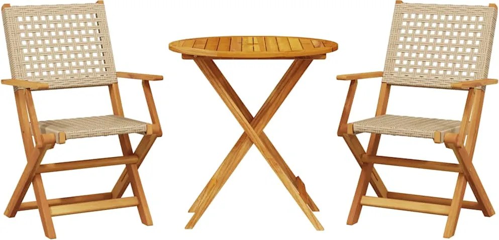 3dílný bistro set béžový polyratan a masivní dřevo 3281852