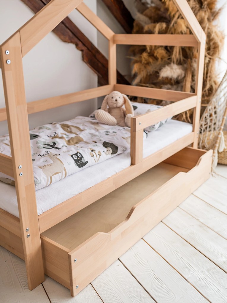 Woodisio Domečková postel  EMA PLUS Variant: 180 x 90, Barva: Přirodní dřevo, Veľkosť: S úložným prostorem