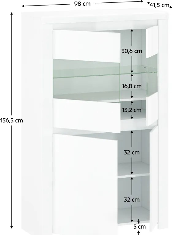 Tempo Kondela Vitrína LINDY 2D2W, bílý lesk