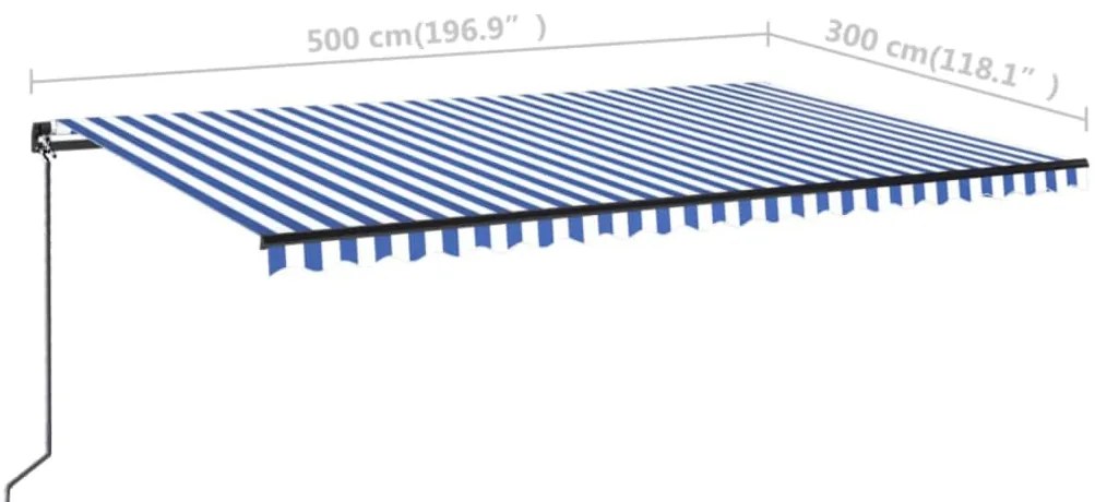 vidaXL Marketos Ručně zatahovací markýza s LED světlem 500x300 cm modrá a bílá