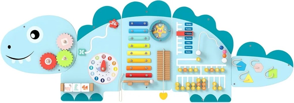Costway Dinosaur Activity Wall pro batolata 11-in-1 Montessori