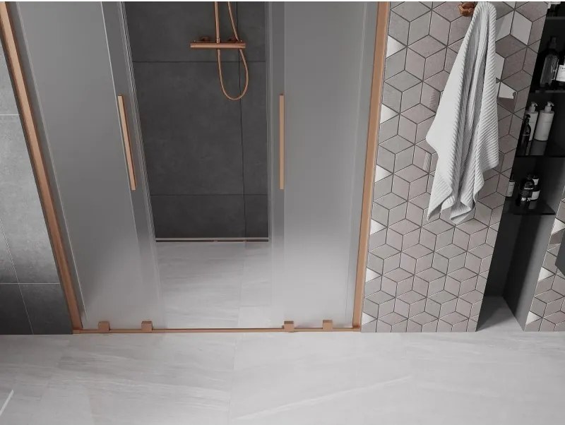Mexen Velar Duo, posuvné sprchové dveře do otvoru 140 cm, 8mm sklo námraza, měděná matná, 871-140-000-32-65