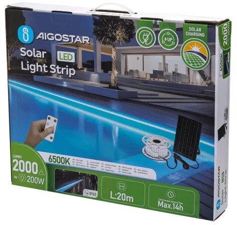 Aigostar - LED Stmívatelný solární pásek LED/20W/3,2V 20 m 6500K IP65 + DO