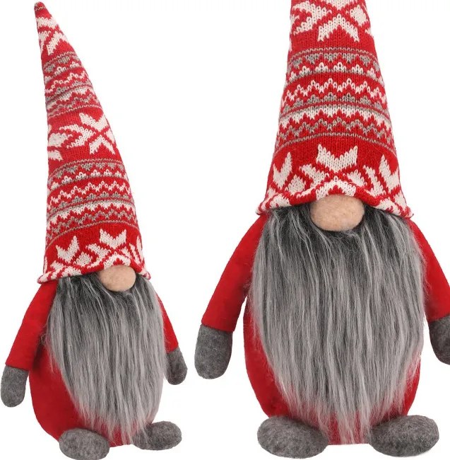 Vánoční dekorace skřítek šedá / červená 34 cm