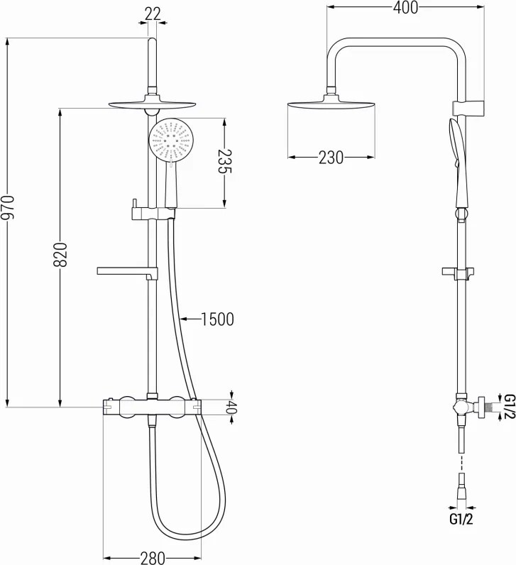 Mexen KX33 sprchový set s termostatickou baterií Kai, chromová/bílá, 771503391-21