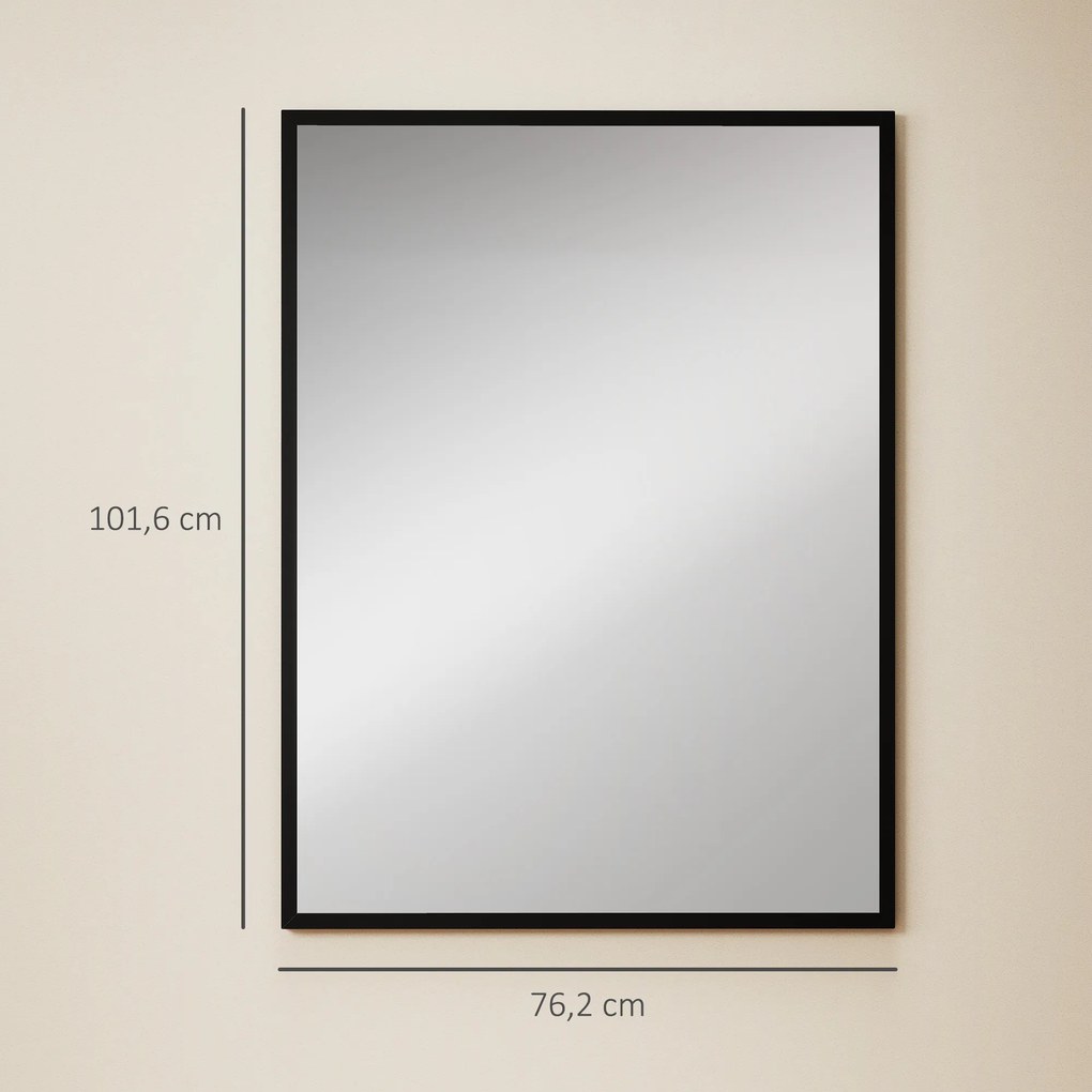 HOMCOM obdélníkové nástěnné zrcadlo 76×101 cm — černý MDF rám, do koupelny i obýváku