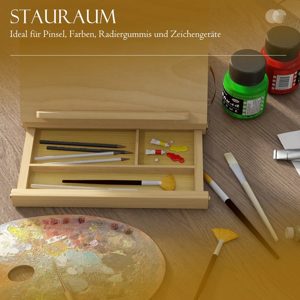 Vinsetto easel přenosný stojan studio easel skládací a úhlově nastavitelný se zásuvkou z přírodního bukového dřeva pro kreativní projekty