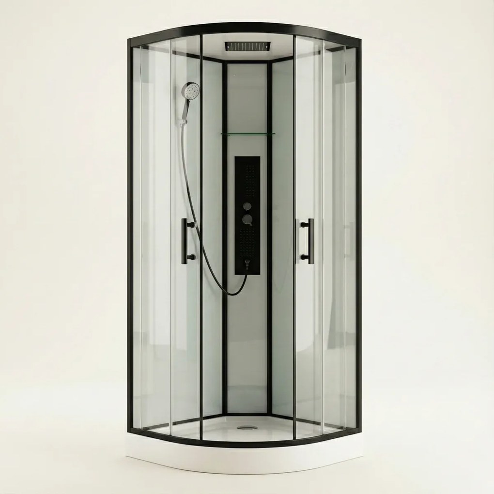 GLASS 90x90x225 Černý Masážní sprchový box čtvrtkruhový
