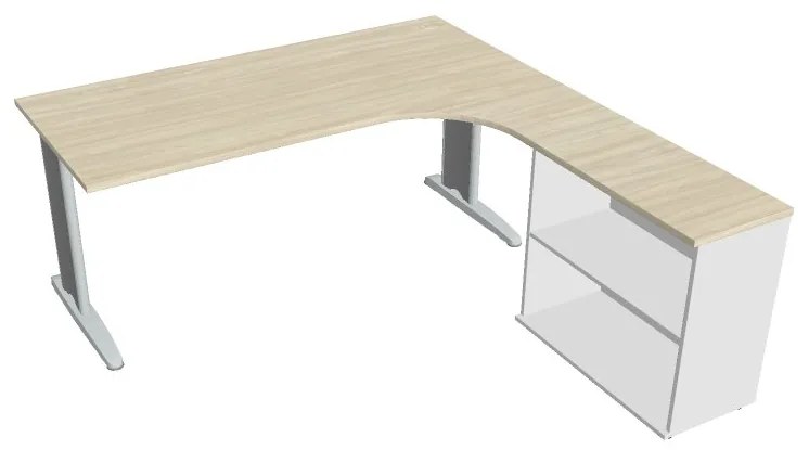 Sestava stolu a skříně levá 180 cm - Hobis Flex FE 1800 H L Dekor stolové desky: akát, Barva nohou: Stříbrná