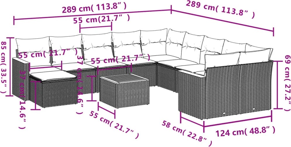 12dílná zahradní sedací souprava s poduškami černá polyratan 3258976