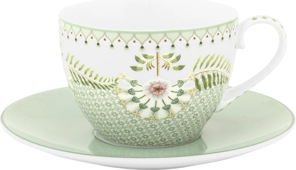 Pip Studio Lily & Lotus cappuccino šálek s podšálkem 270ml, zelený (Cappuccino šálek s podšálkem)