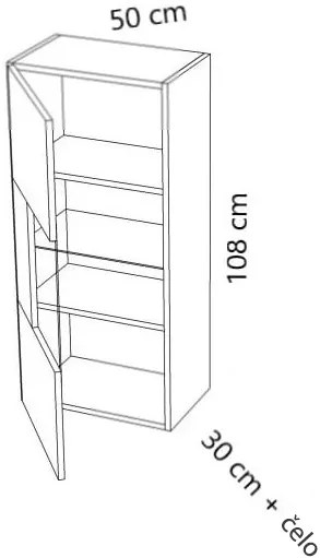 Závěsná skříňka se skleněnou vitrínou MODERN - 50x30x108 cm - bílá lesklá - push to open - levá