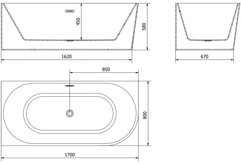 Mexen Mia, volně stojící rohová vana, lavá, 170 x 80 cm, bílá-černá, zlatý matný přepad, 52691708075L-55