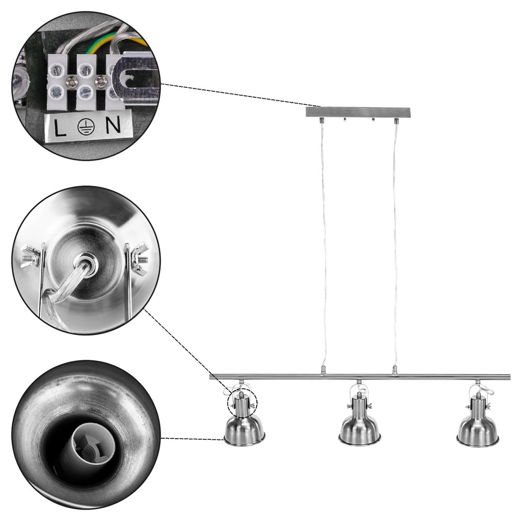 Kondela Visící lampa v retro stylu, kov, matný nikl, AVIER TYP 4