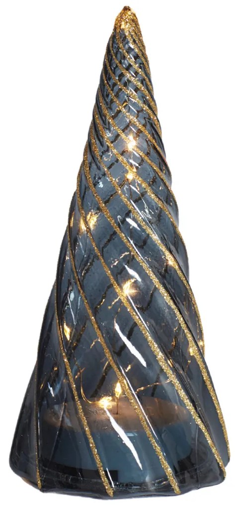 LED svítící stromeček, skleněný, černý, 19 cm