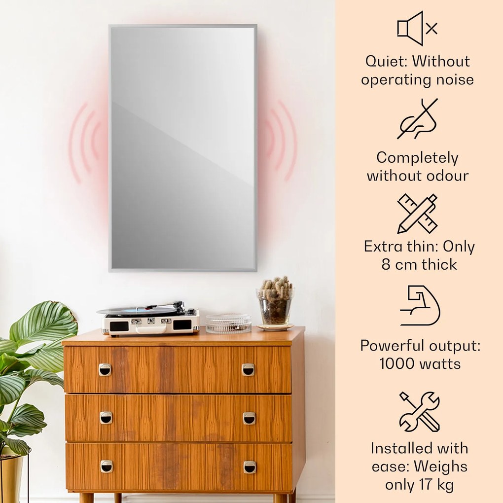 Klarstein La Palma 1000, infračervený ohřívač 2 v 1, smart, 120 x 60 cm, 1000 W, zrcadlová přední strana