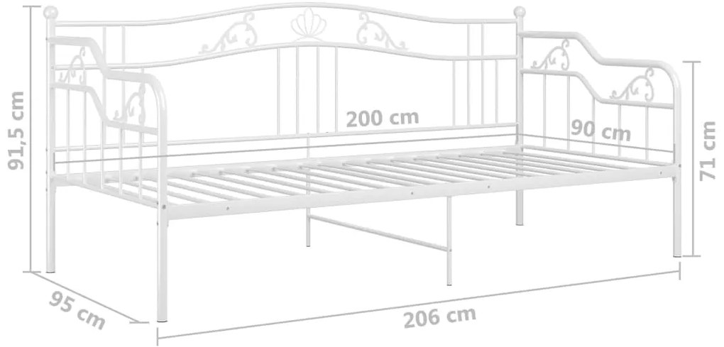 vidaXL Marketos Rám postele/pohovky bílý kovový 90 x 200 cm