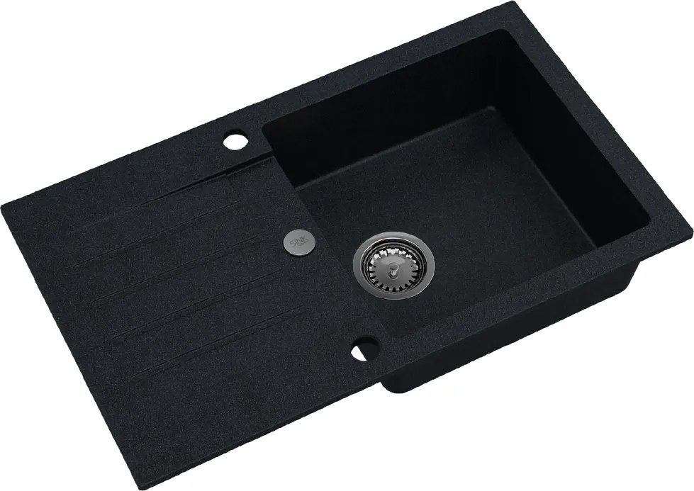 Sink Quality Natalie, kuchyňský granitový dřez 770x450x170 mm + chromový sifon, černá skvrnitá-BROCADE, SKQ-NAT.B.1KDO.X