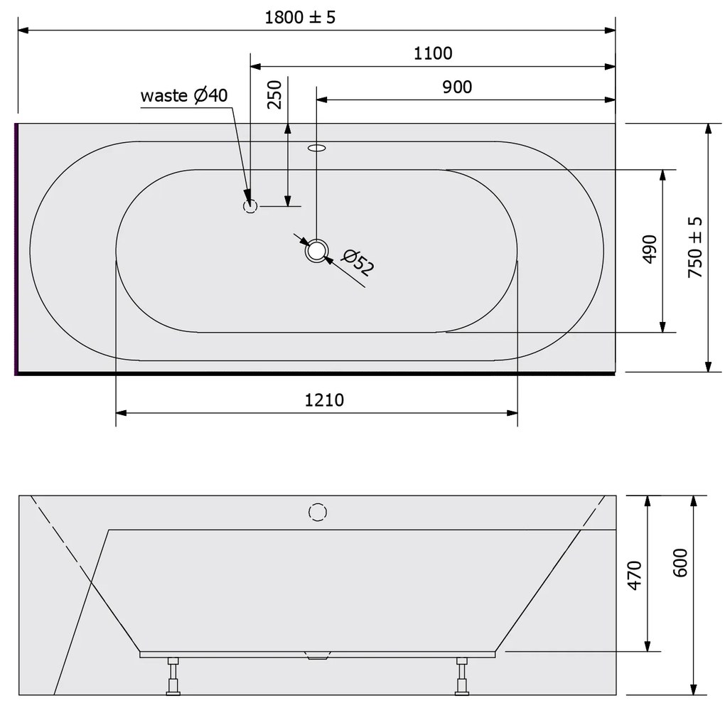 Polysan VIVA BR MONOLITH obdélníková vana 180x75x60cm, bílá, 71968MR