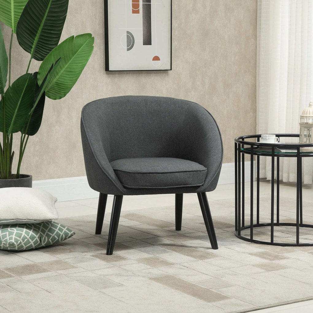 HOMCOM lounge křeslo koktejlové čalouněné křeslo kancelářské křeslo křeslo do obývacího pokoje křeslo do jídelny moderní s lněným vzhledem dřevo šedé…