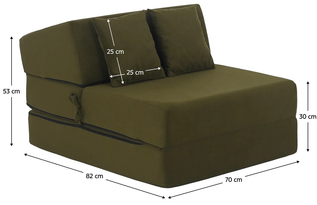 Kondela Skládací matrace/křeslo, 2v1, olivová, PELOS