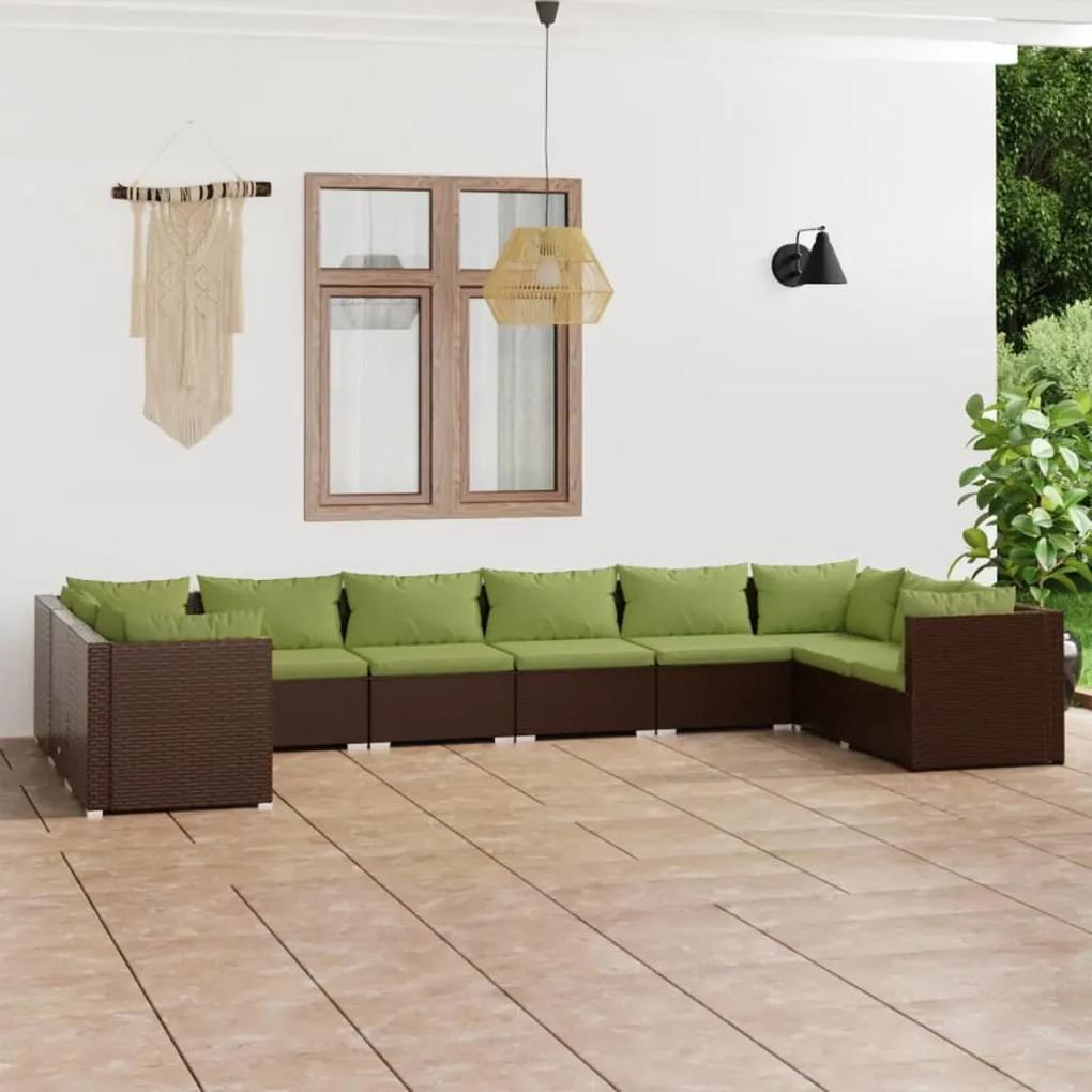 vidaXL 10dílná zahradní sedací souprava s poduškami polyratan [3101989] Barva: Hnědá a zelená