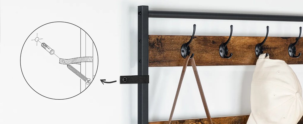 Předsíňový věšák s botníkem Vasagle Mjora 80 cm černý/hnědý