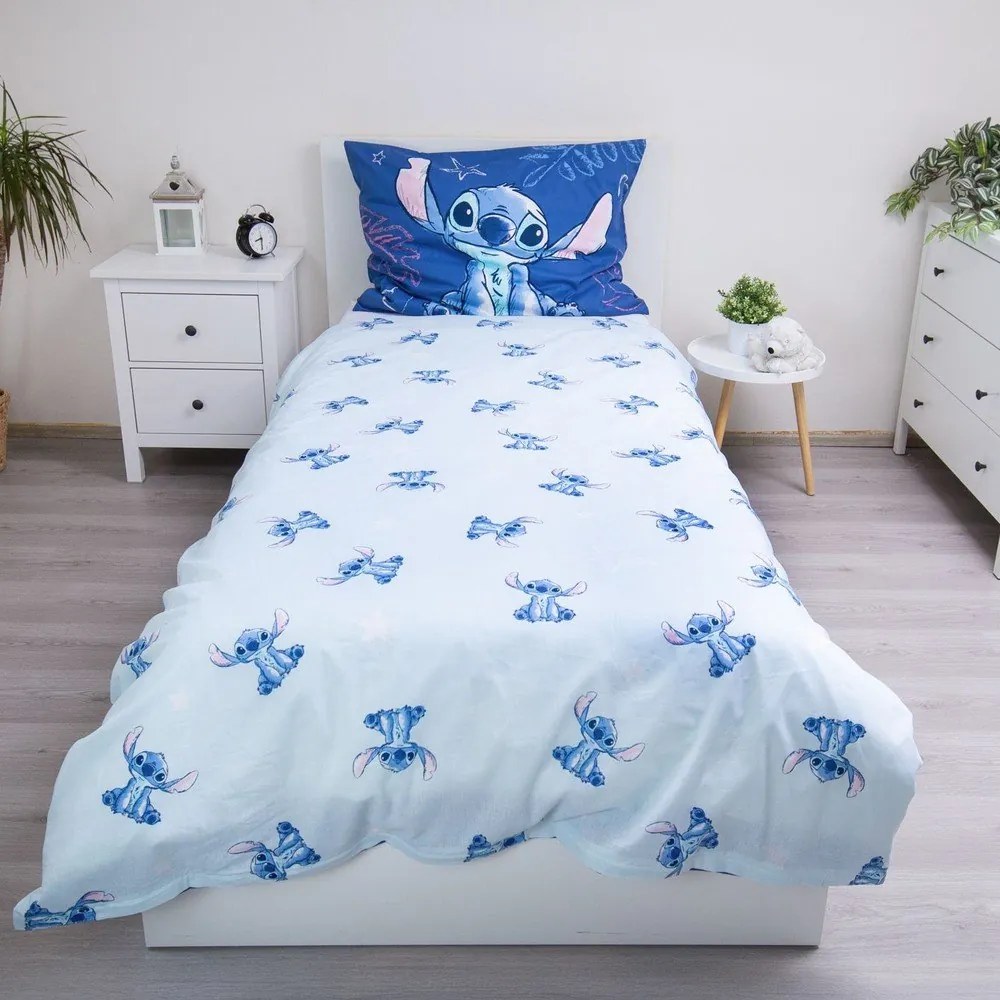 Modré bavlněné dětské povlečení na jednolůžko 140x200 cm Lilo & Stitch "Aloha" – Jerry Fabrics