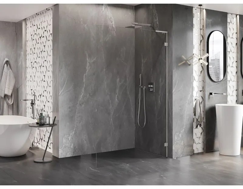 Mexen, Mexen Lunar L sprchová stěna pravá 90 x 200 cm, průhledná 8 mm, broušený nikl - 830L-090-000-97-00-P
